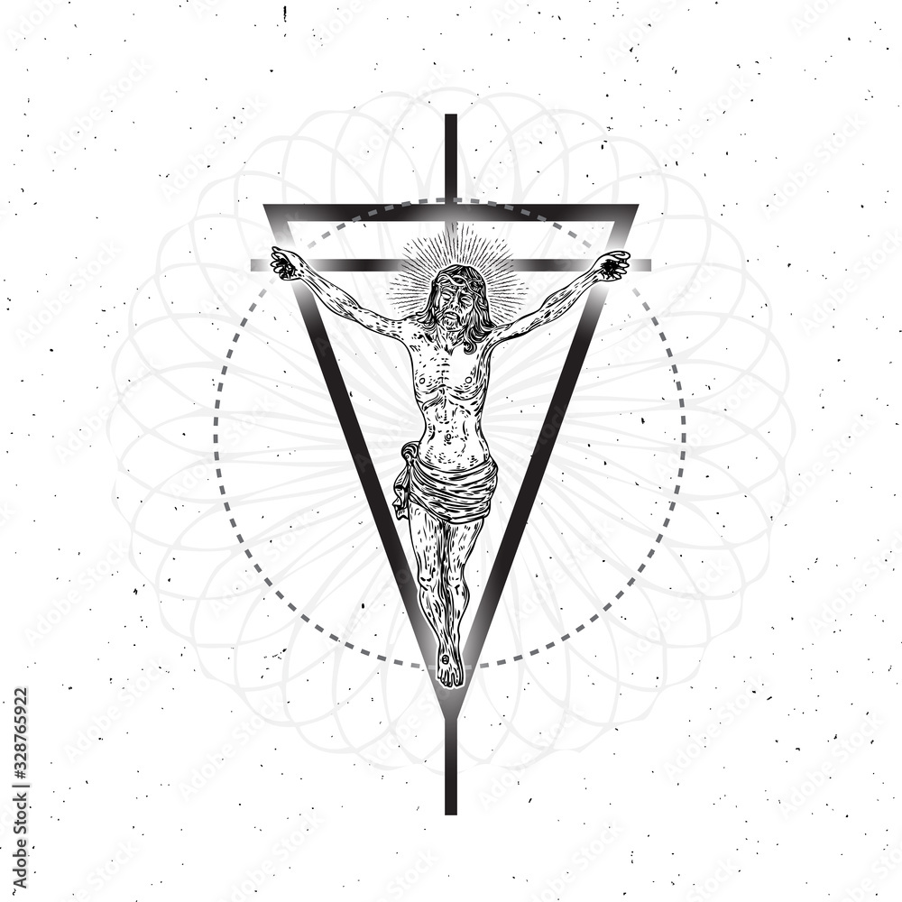 เวกเตอร์ Stock Jesus Christ on triangle tattoo. Symbol of Christianity ...