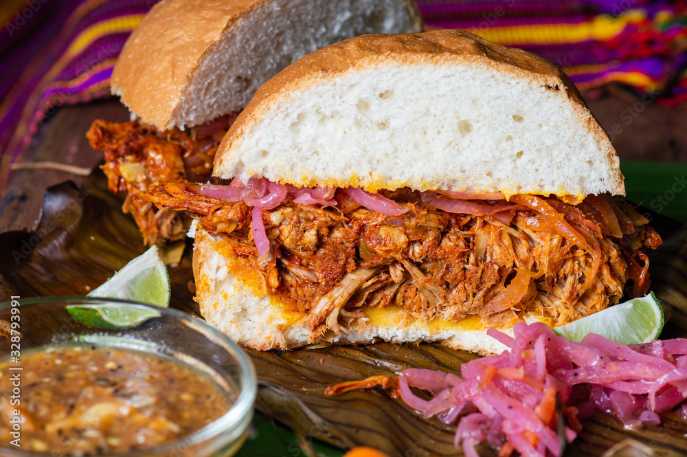 Cochinita Pibil Sandwich, Traditional Food Of Yucatan Stock Photo ...