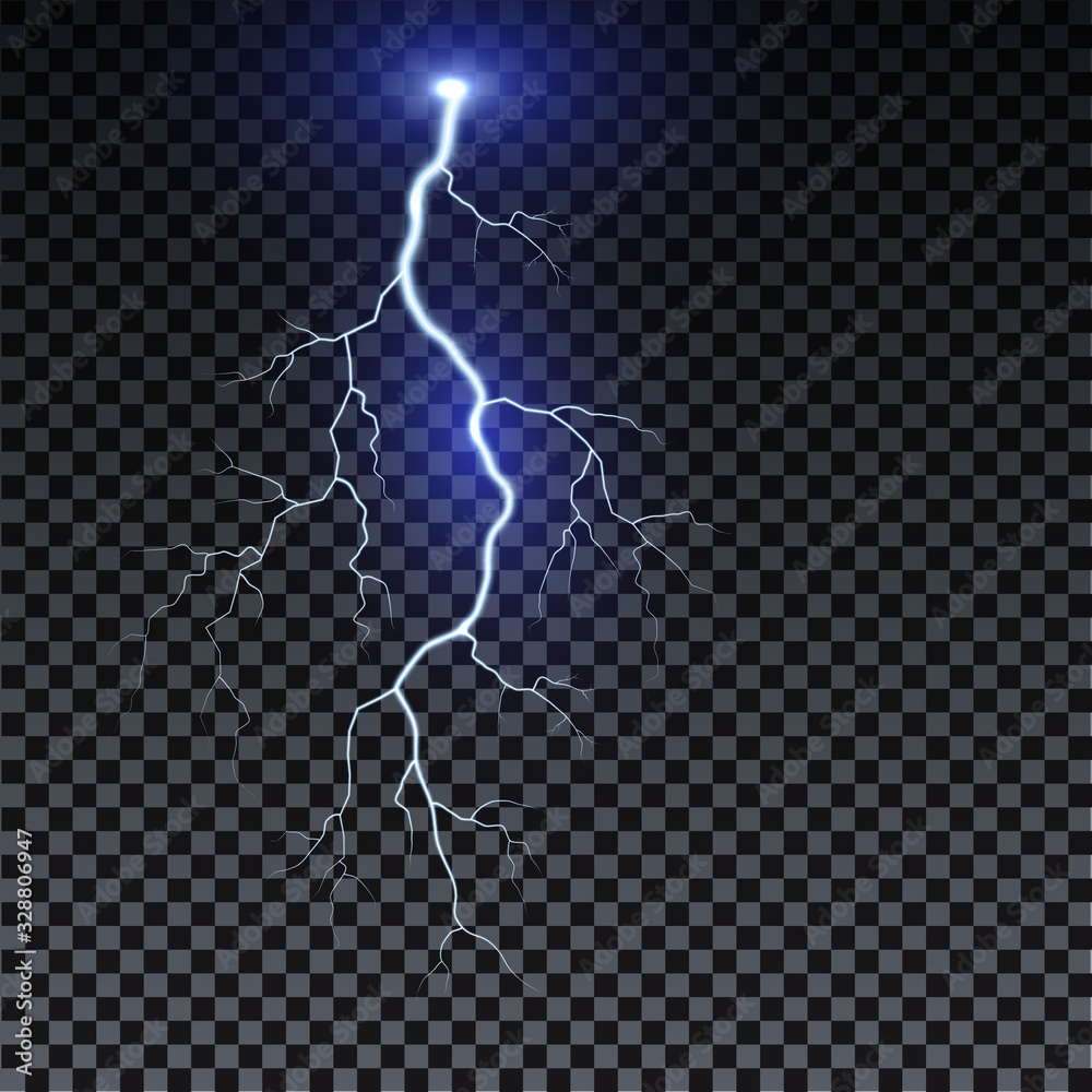 Realistic lightning. Thunder spark light on transparent background ...