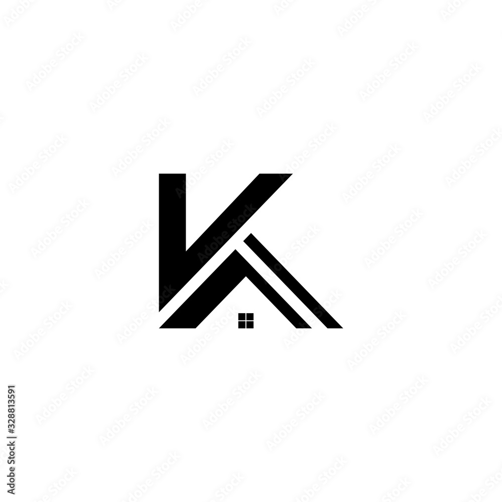 initial k letter with home window concept vector logo design Stock ...