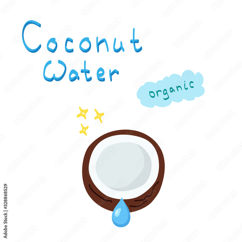 Fresh organic coconut water vector illustration isolated on white ...