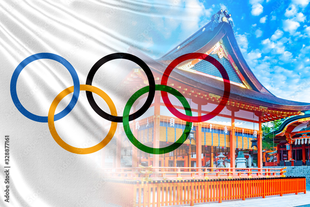 Olympic Games in Japan. Olympics sign on the background of Tokyo. 2020 ...