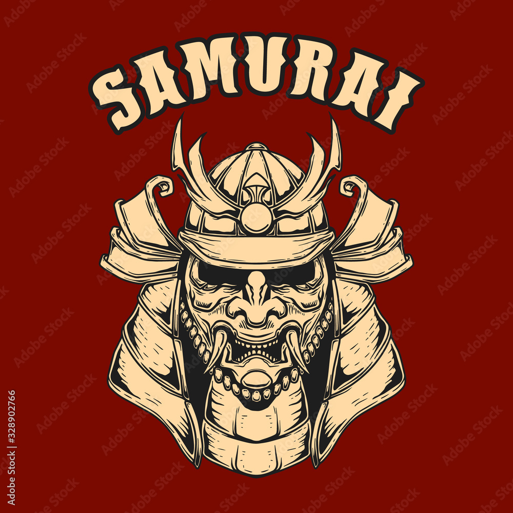 Illustration of helmet of samurai warrior. Design element for poster ...
