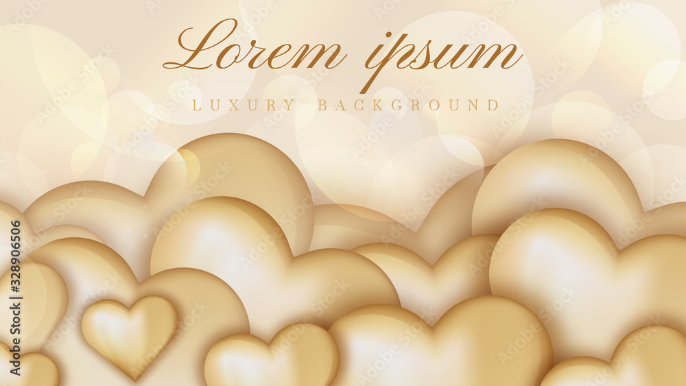 Luxury Gold bokeh Background with heart in 3d abstract style ...