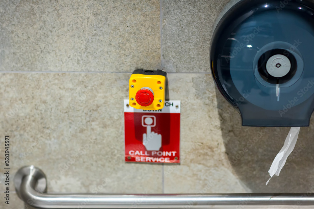 Red button on call point service switch in the toilet. Security and ...