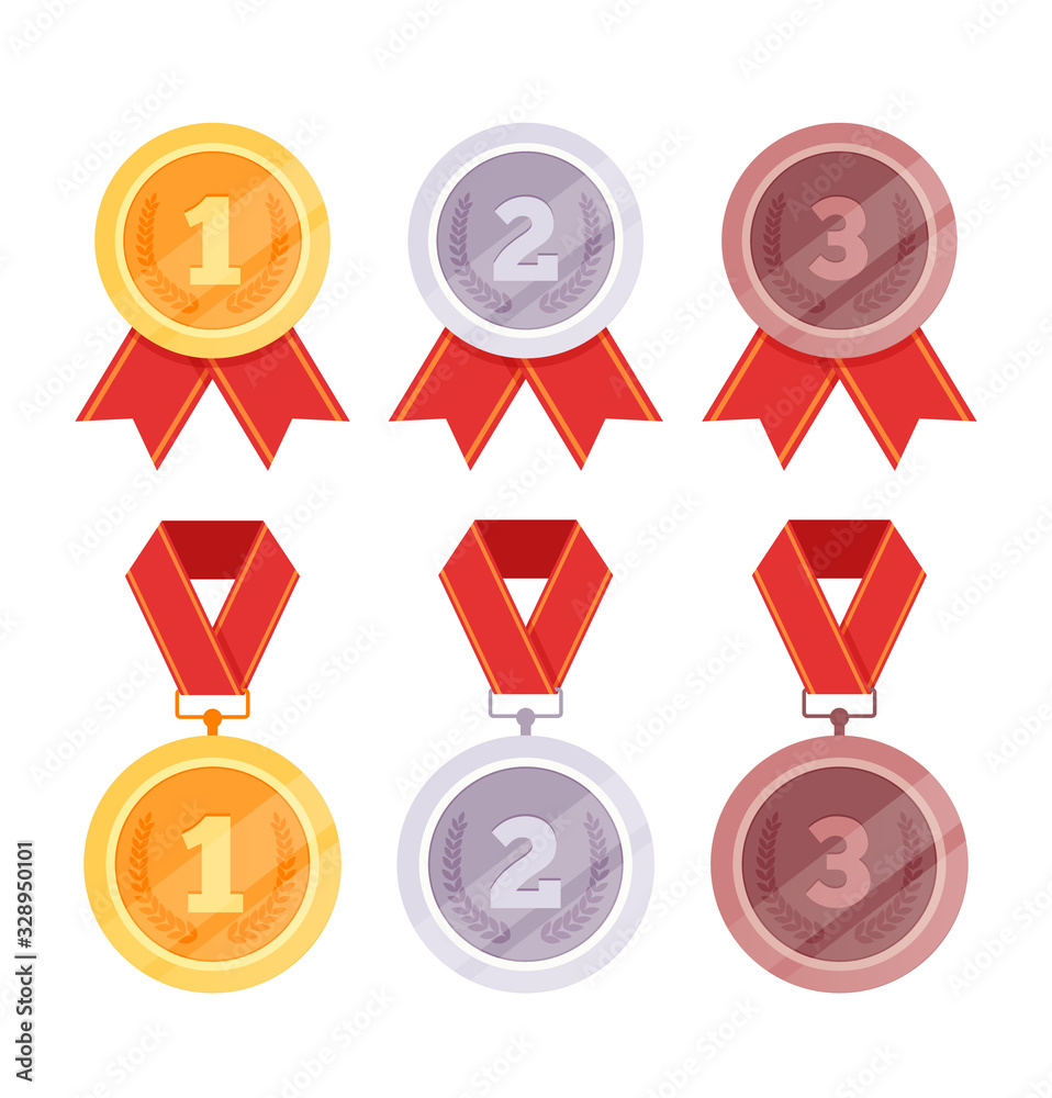 Stock-Vektorgrafik „Golden, silver, bronze medals isolated set ...