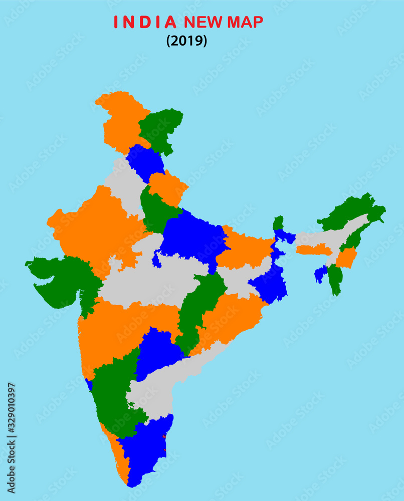 India state map vector illustration. States are fill with color in ...