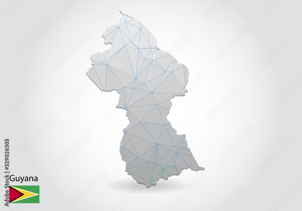 Vector map of guyana with trendy triangles design in polygonal style on dark background, map ...