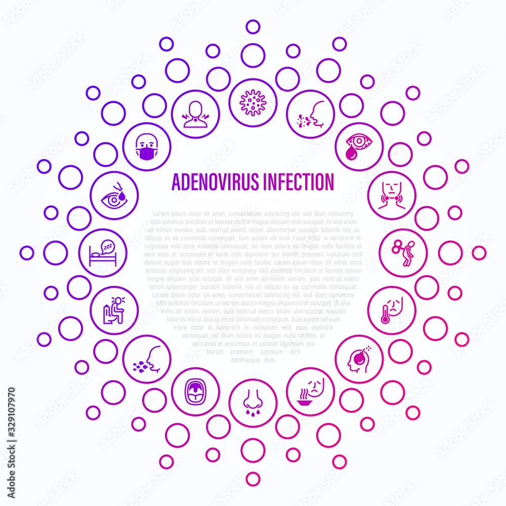 Adenovirus infection thin line icons in circle shape. Airborne disease ...
