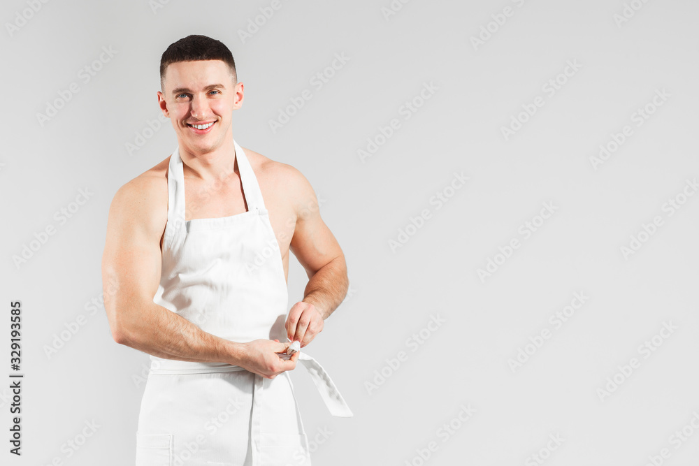 Portrait of attractive handsome stunning man wearing apron concept 14 ...