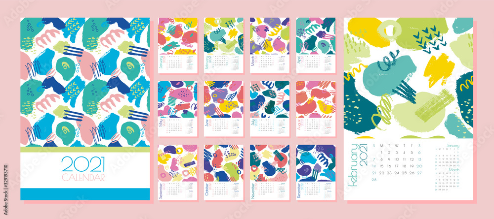 vector calendar for 2021. Editable and printable template with bright ...