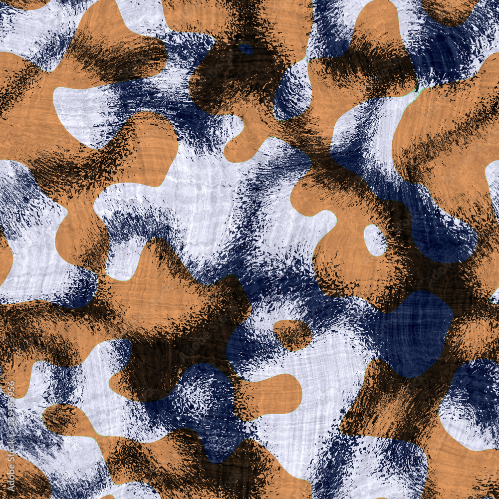 Seamless indigo dyed bandana texture. Blue orange stain woven cotton ...