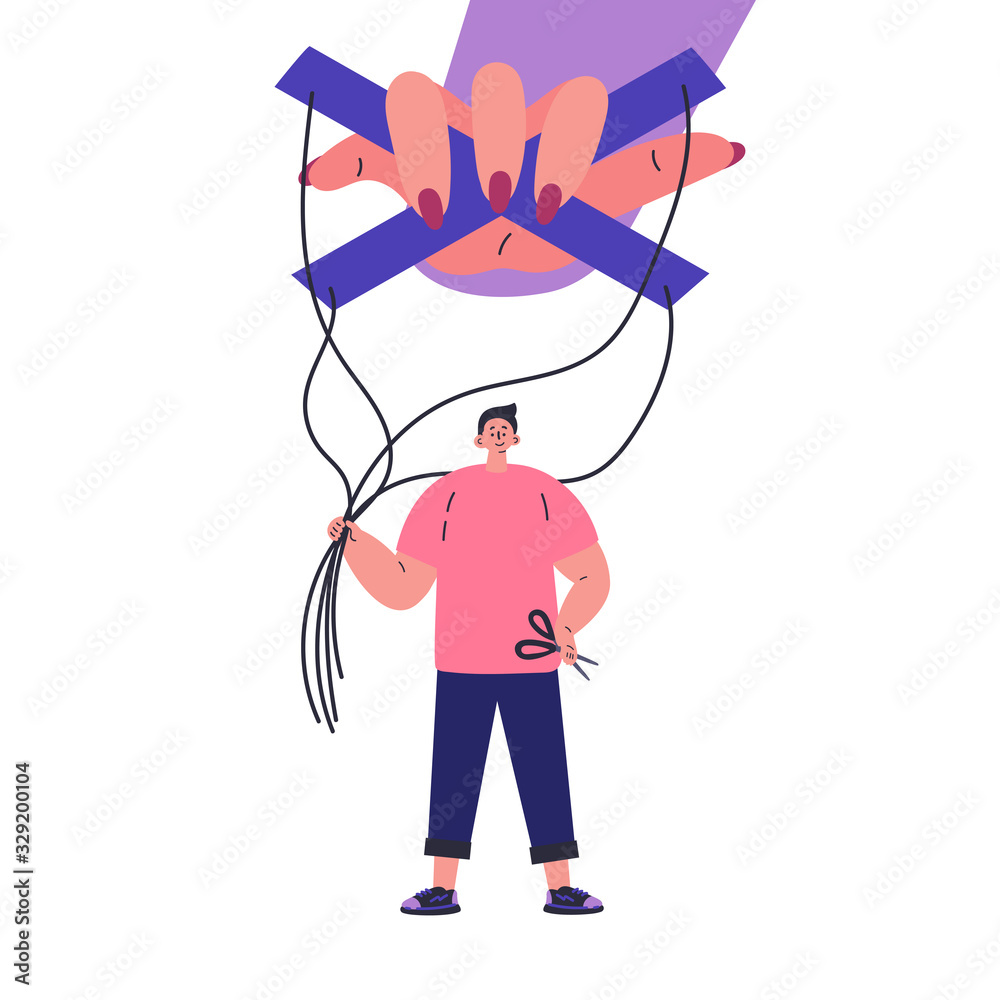 Happy man stop being manipulated and abused.Manipulation hand.Unhealthy ...