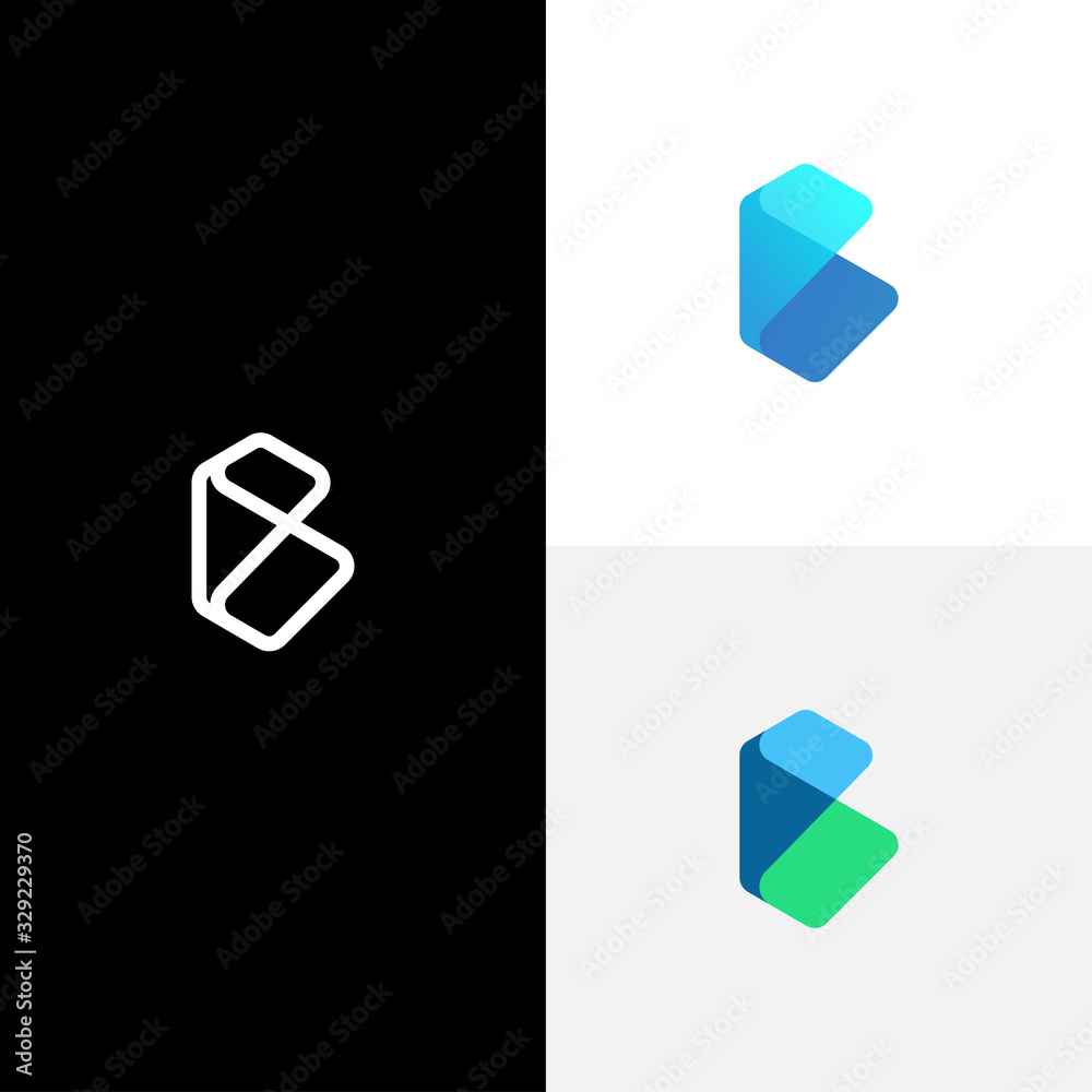 Letter B logo with monogram semi transparent and multicolor gradients ...