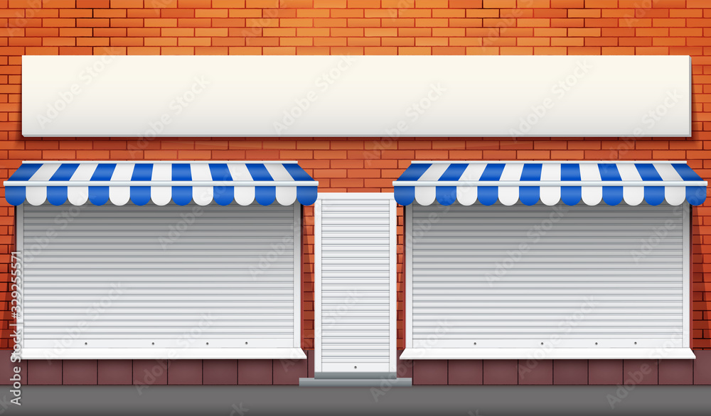 Exterior of shop facade with closed storefront and door. Facade of ...