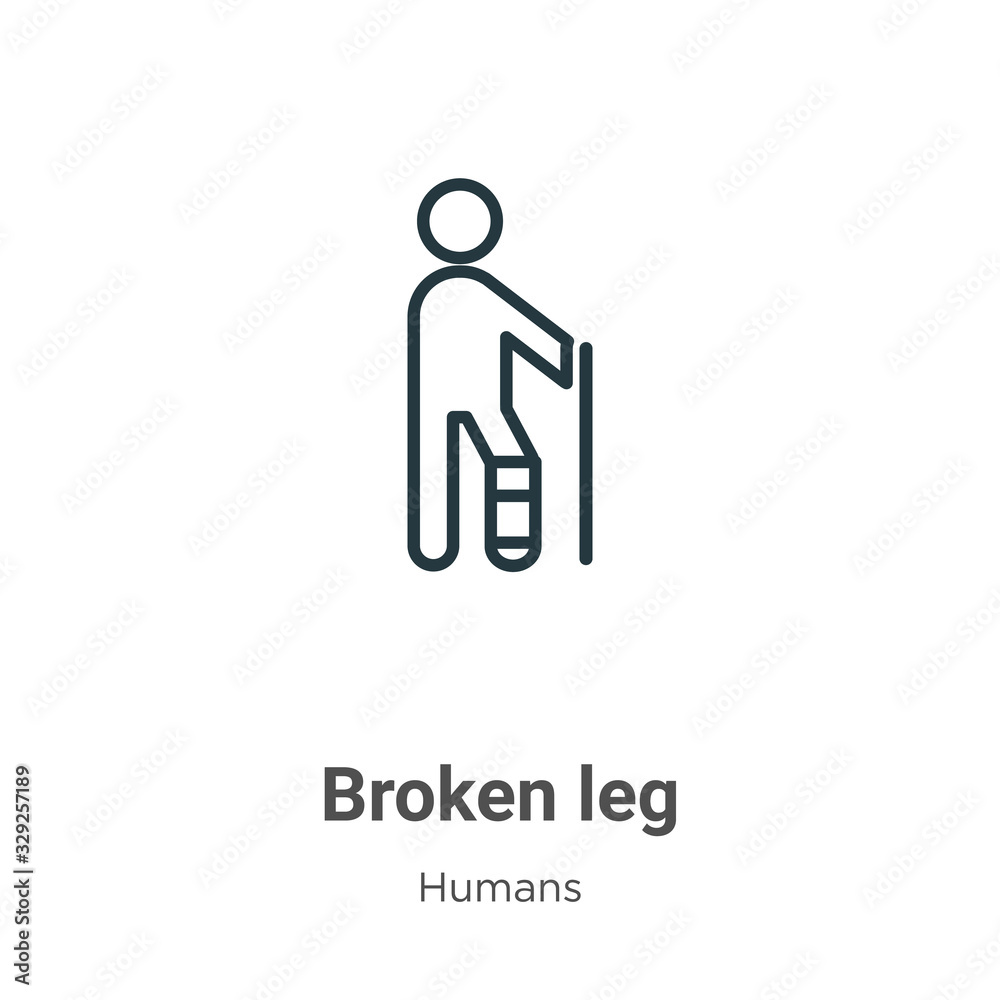 Broken leg outline vector icon. Thin line black broken leg icon, flat ...