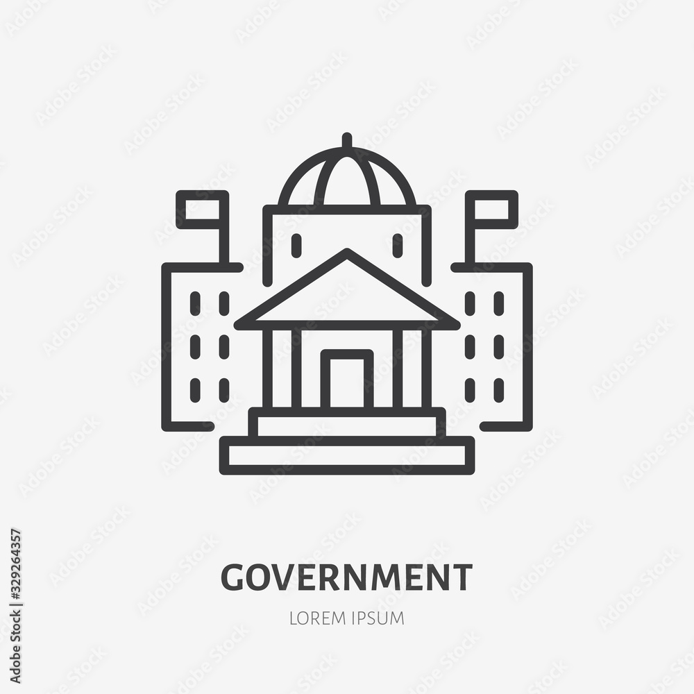 Government building line icon, vector pictogram of White House or ...