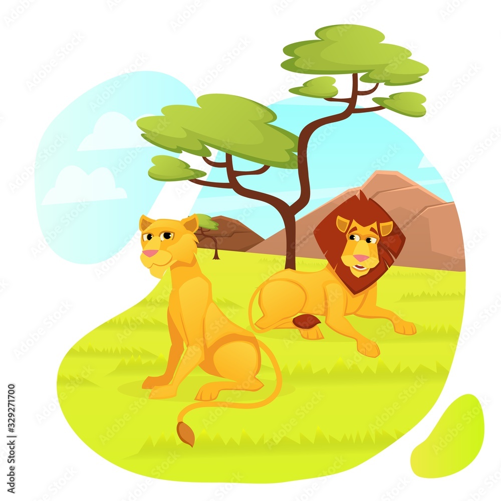 Lions Predator Family, Male and Female African Animals Relaxing in ...