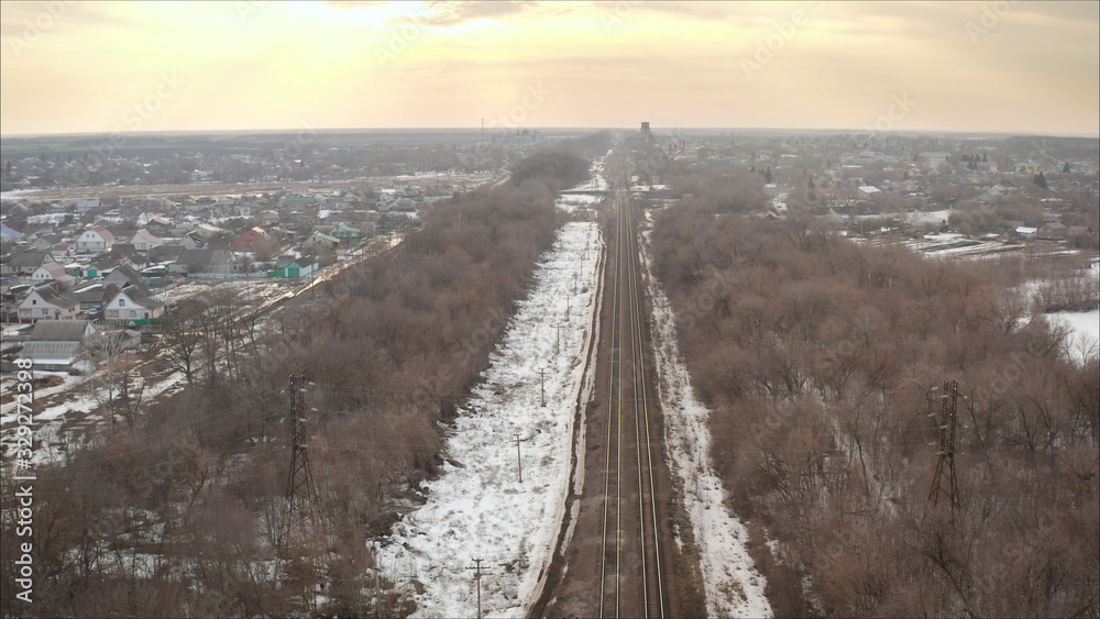 Passengers train Trans Siberian railway. Frozen lake Baikal coast ...