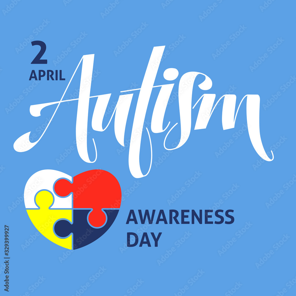 A square vector image with a lettering and puzzles for the autism ...