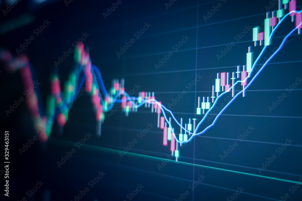 Stock market graph and ticker for businese analysis on LED screen ...