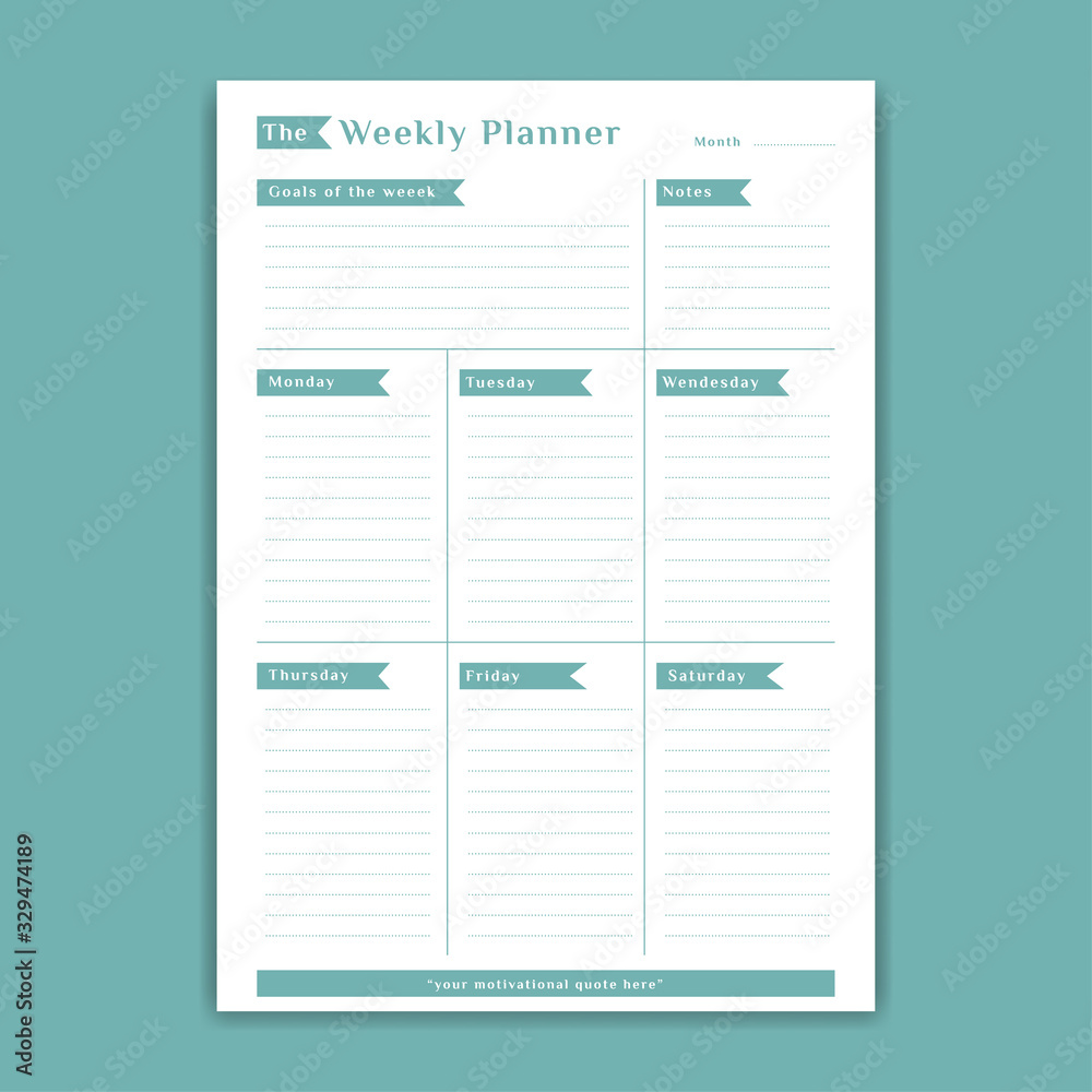 Green weekly planner schedule template monday to saturday with notes ...