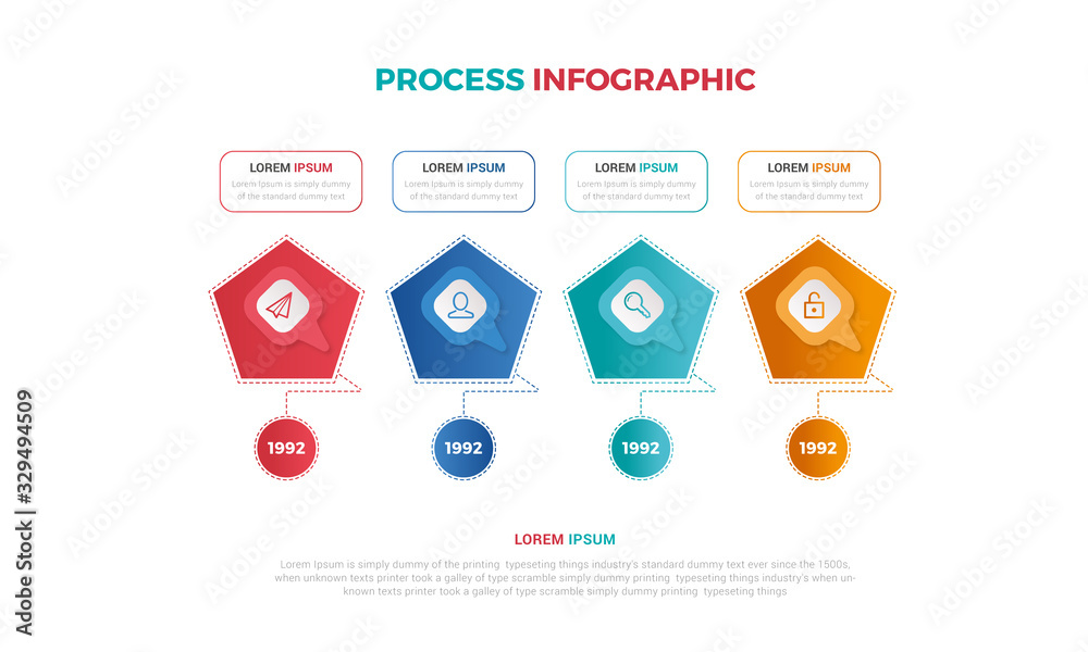 Paper infographic template with 4 polygon options for presentation and data visualization ...