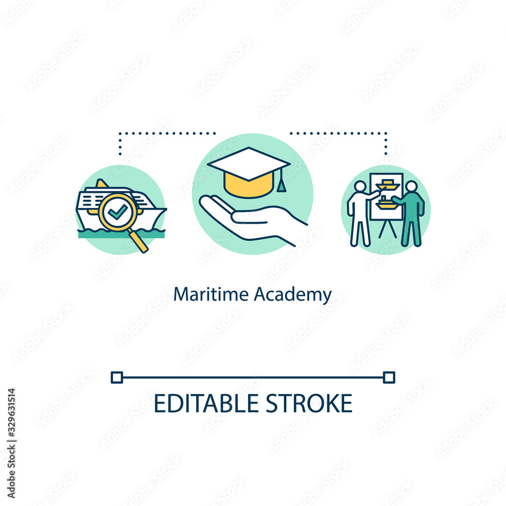 Maritime academy concept icon. Graduation from marine university. Naval ...