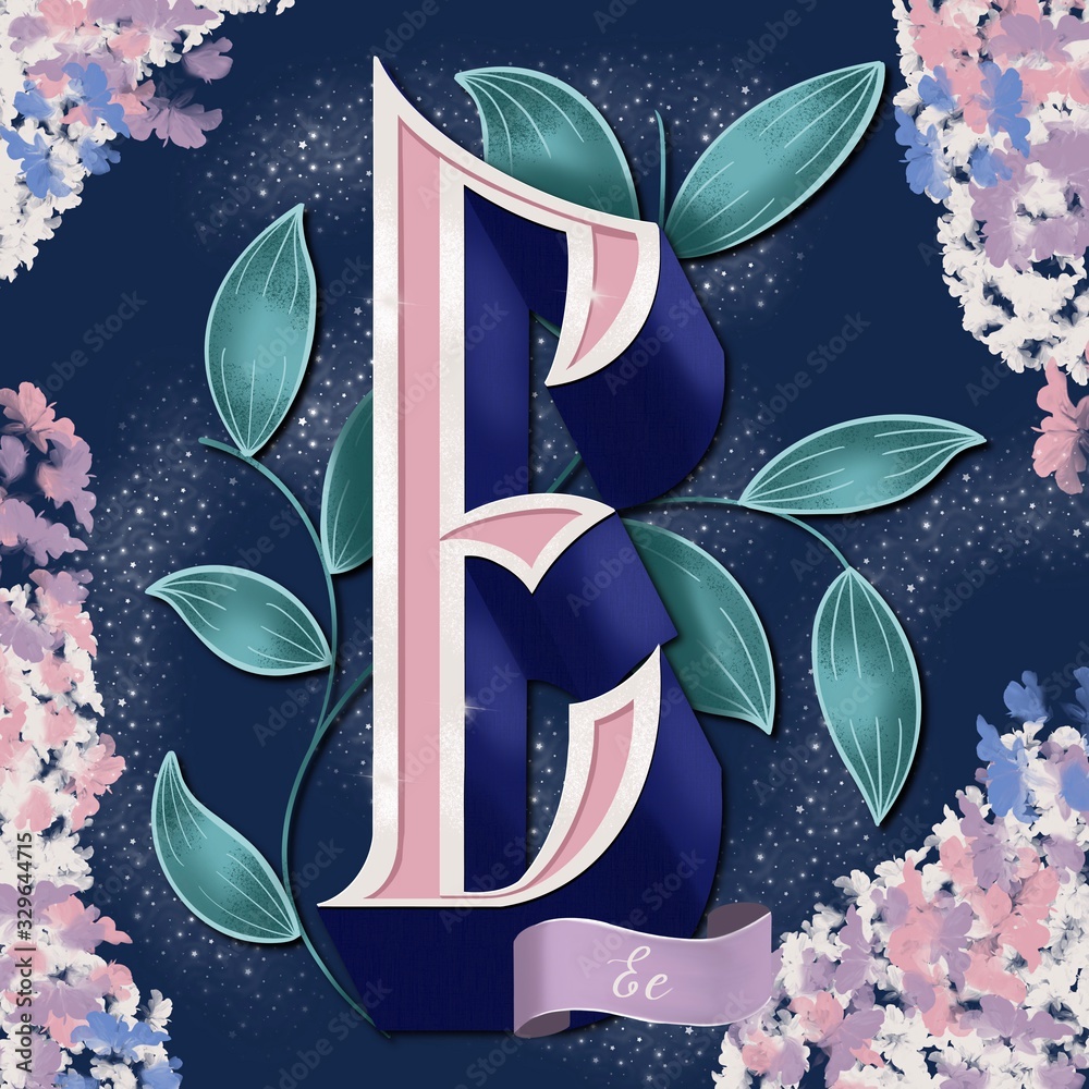 E letter flower design. 3d lettering illustration suitable for ...