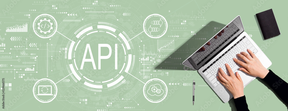 API - application programming interface concept API concept with person ...