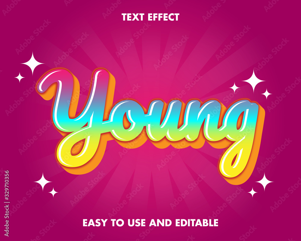 Modern Pop text effect, 3d extrude with soft edge, yellow blue and ...