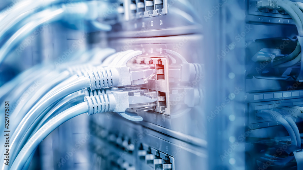 Network cable panel, switch in data center Stock Photo | Adobe Stock