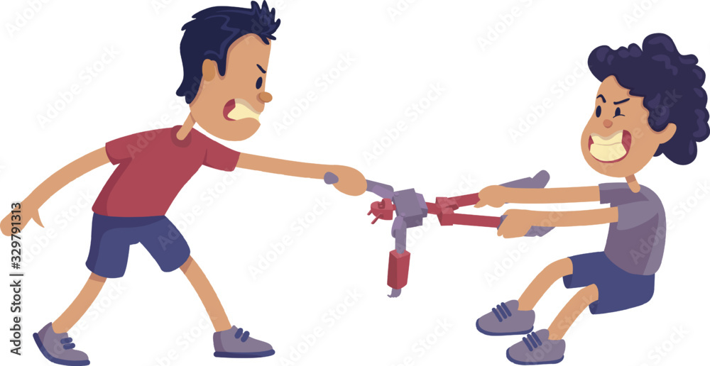 Siblings rivalry flat cartoon vector illustration. Brothers screaming ...