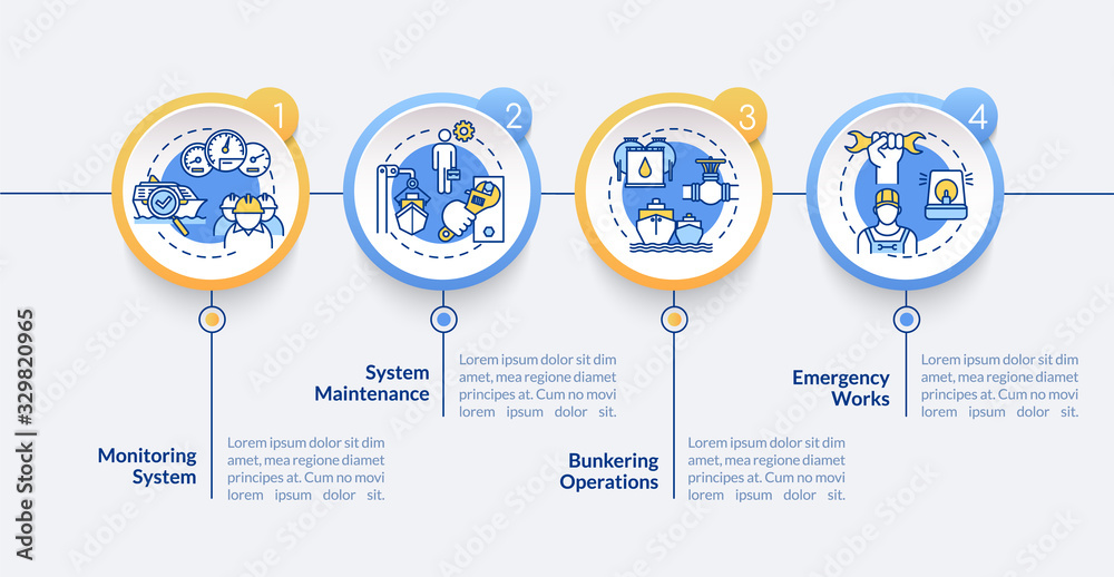 Marine engineering vector infographic template. Offshore ship operation ...