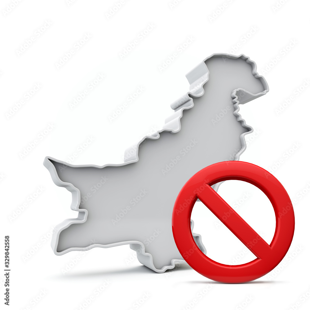 Pakistan map with red no entry warning sign. 3D Rendering Stock ...