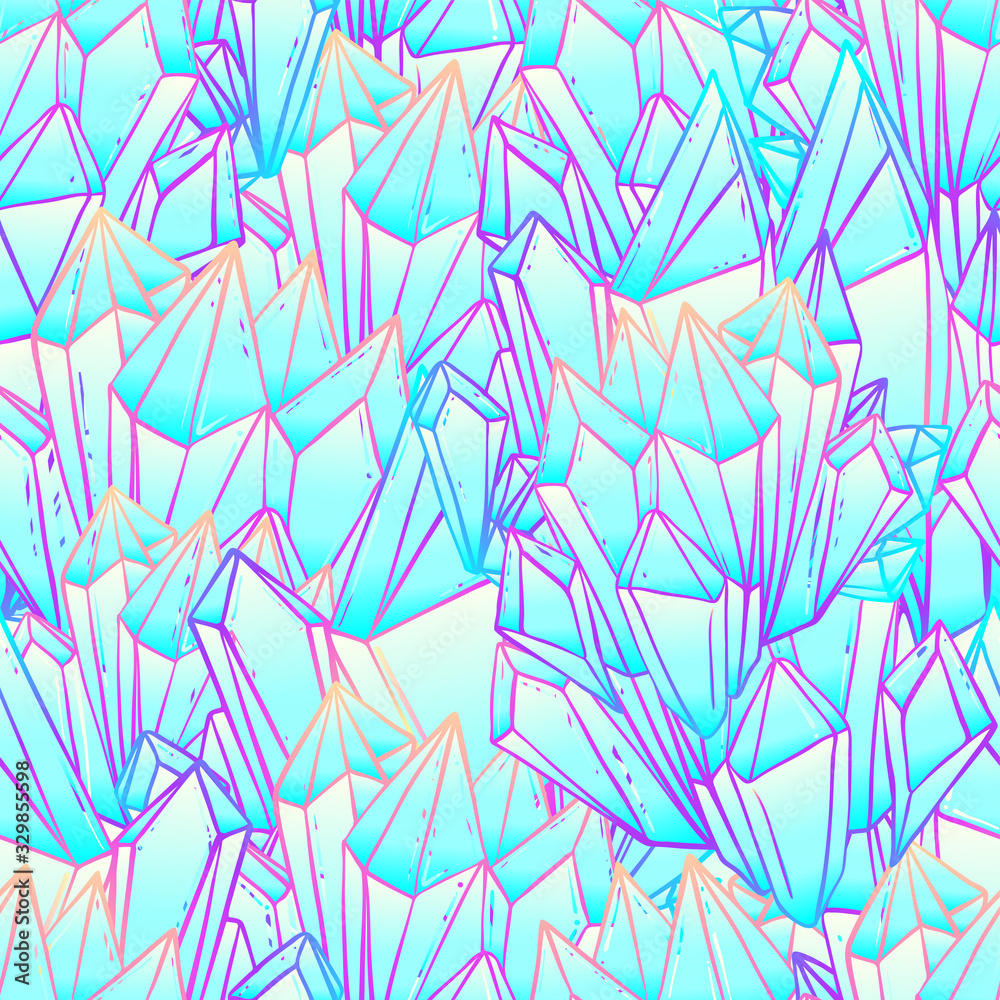 Hand drawn crystal gem seamless pattern. Geometric shiny gemstone ...