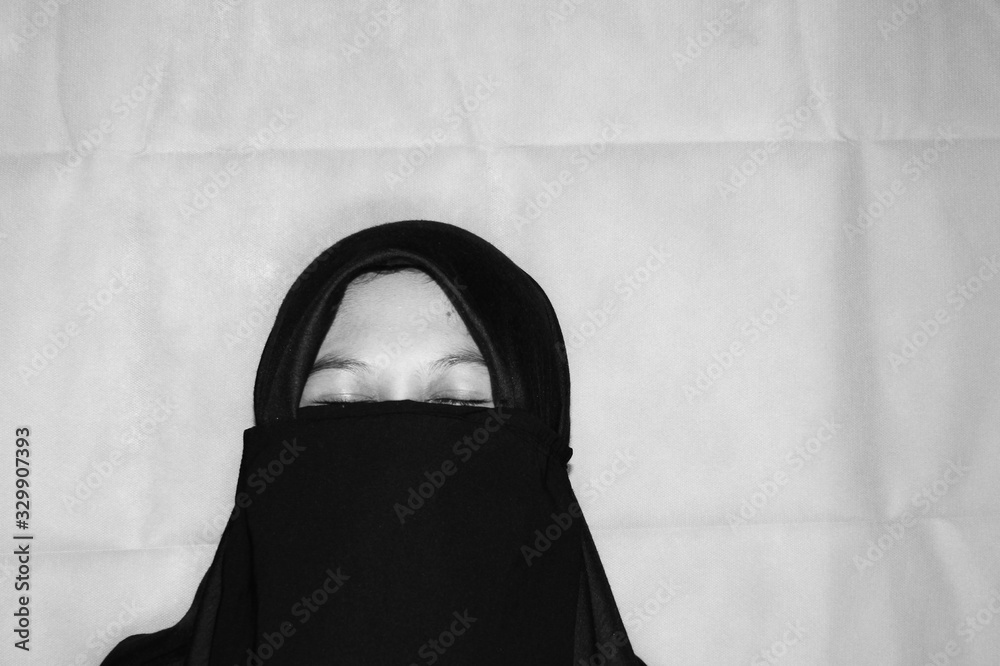 Close up view of Pretty lady woman girl wear hijab jilbab niqab ...