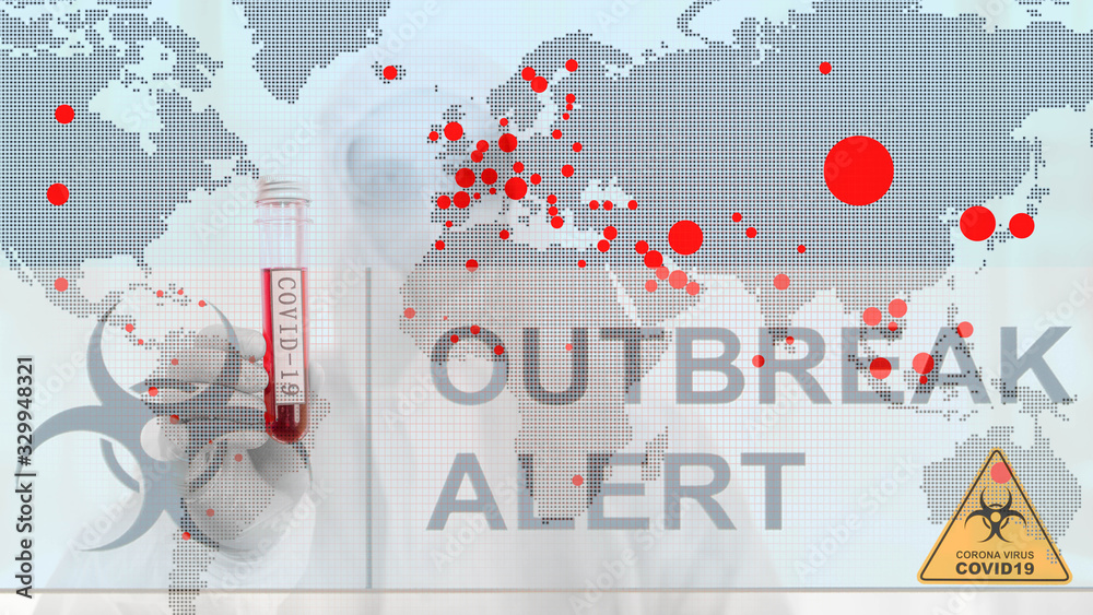 Foto multiexposure of world map with red dots of coronavirus covid 19 ...