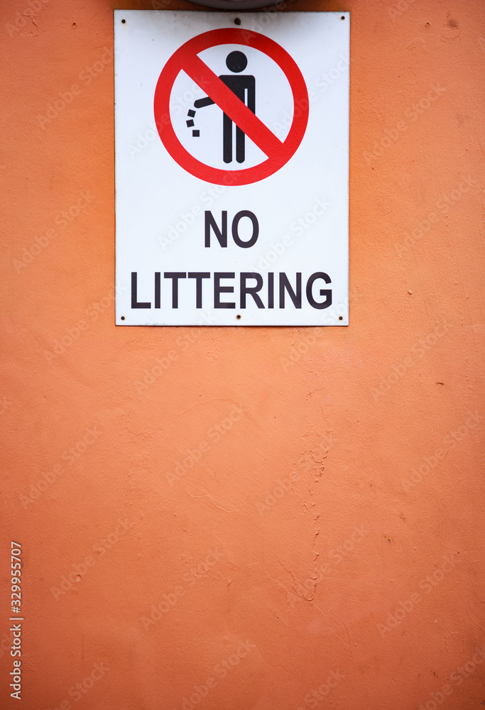 Traffic Prohibitory Sign: No Littering, is shown as a man and red ...