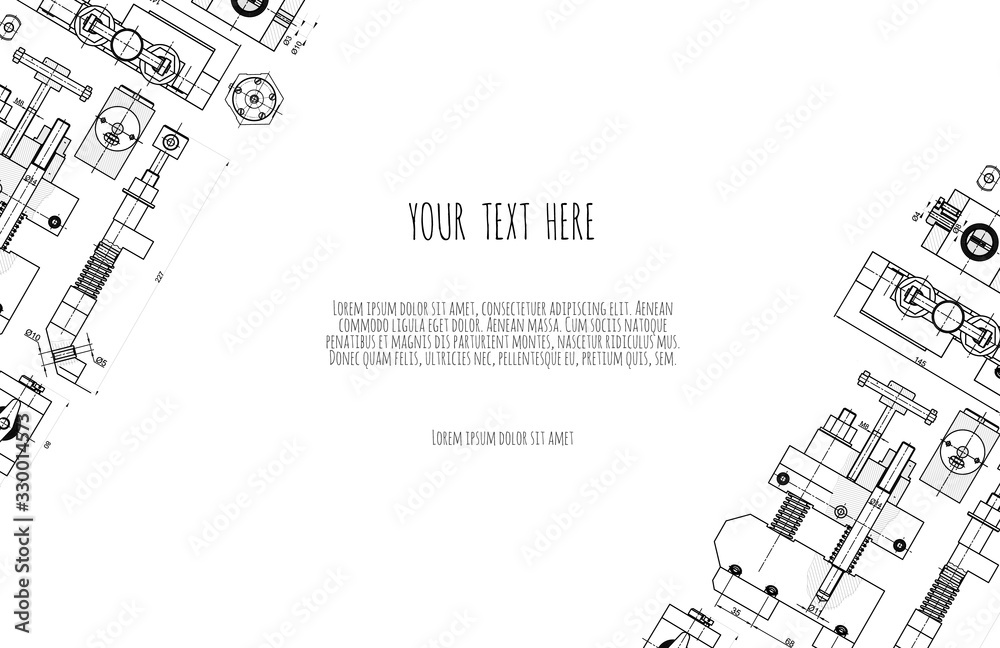 Technical drawing background . Mechanical Engineering drawing. Engine ...