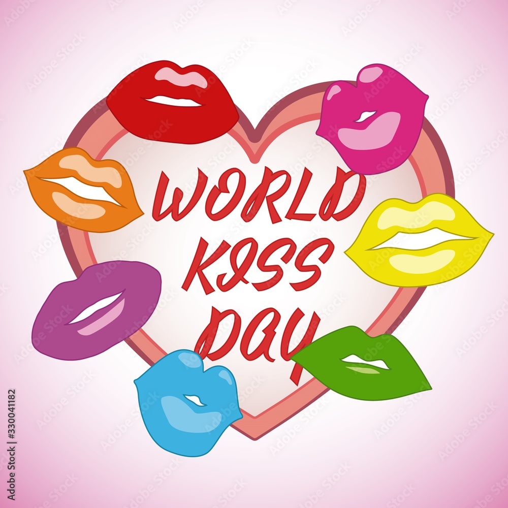 World Kiss Day holiday. Illustration with colored lips and heart Stock ...