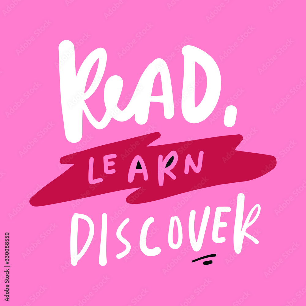 Hand lettering illustration about book. Quotes for library, cafe Stock ...