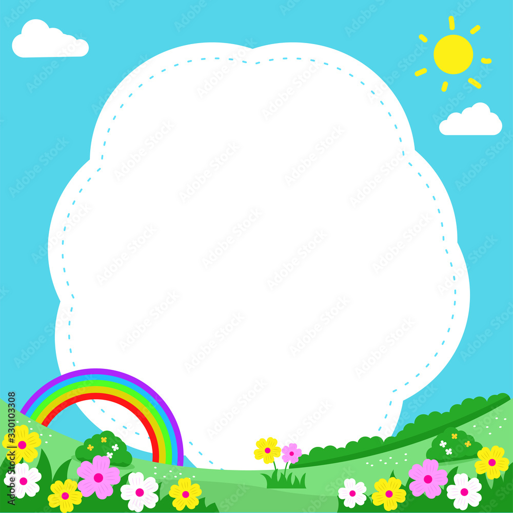 Cute nature landscape background. Frame template design with cute ...