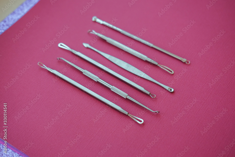 Tools for removing acne. Tools of the cosmetologist for problem skin on ...