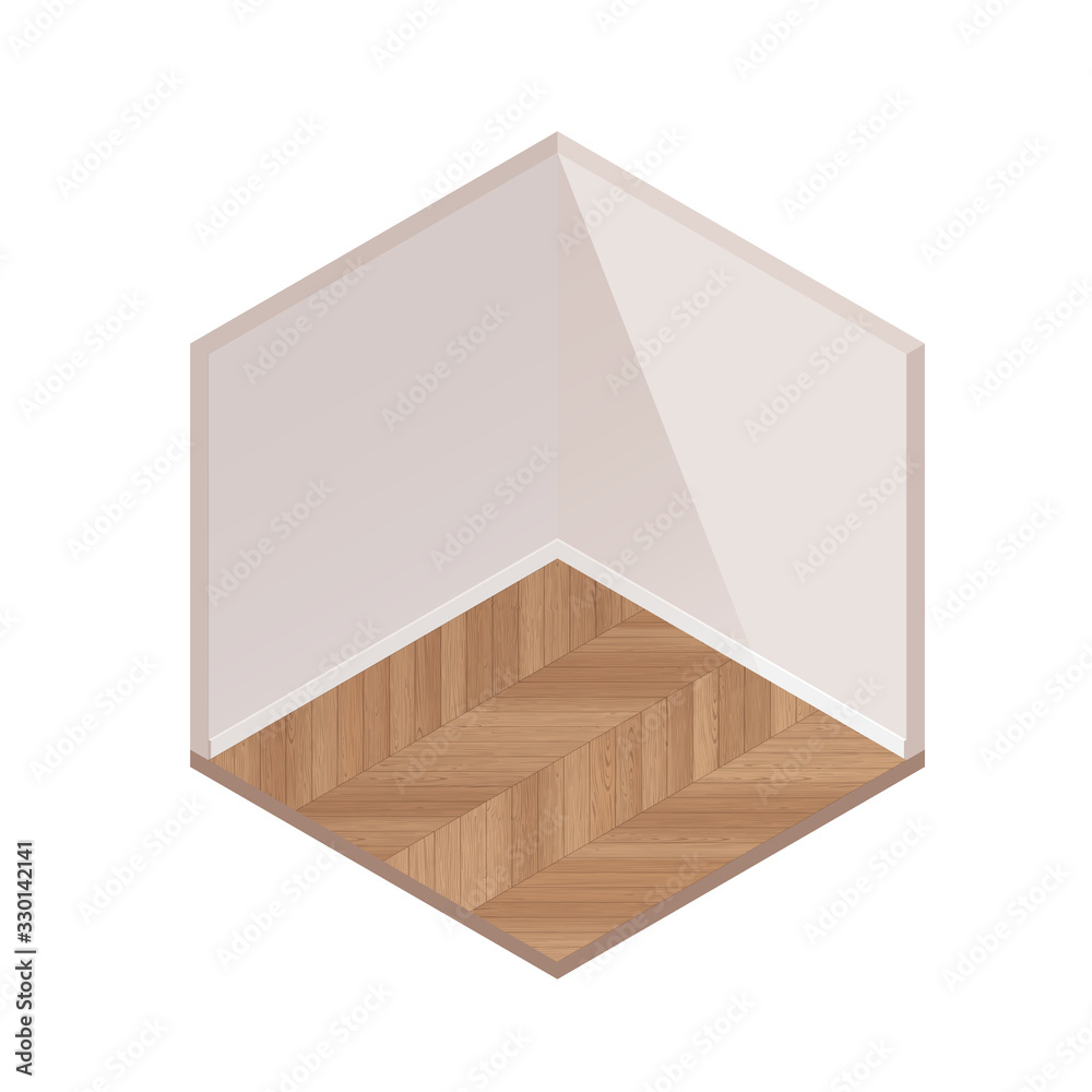 Isometric Empty Room With Natural Wooden Floor. 3d Illustration ...