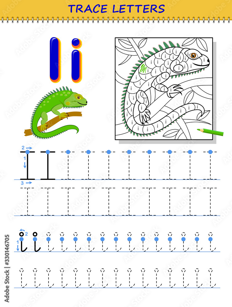 Tracing letter i for study alphabet. Printable worksheet for kids ...