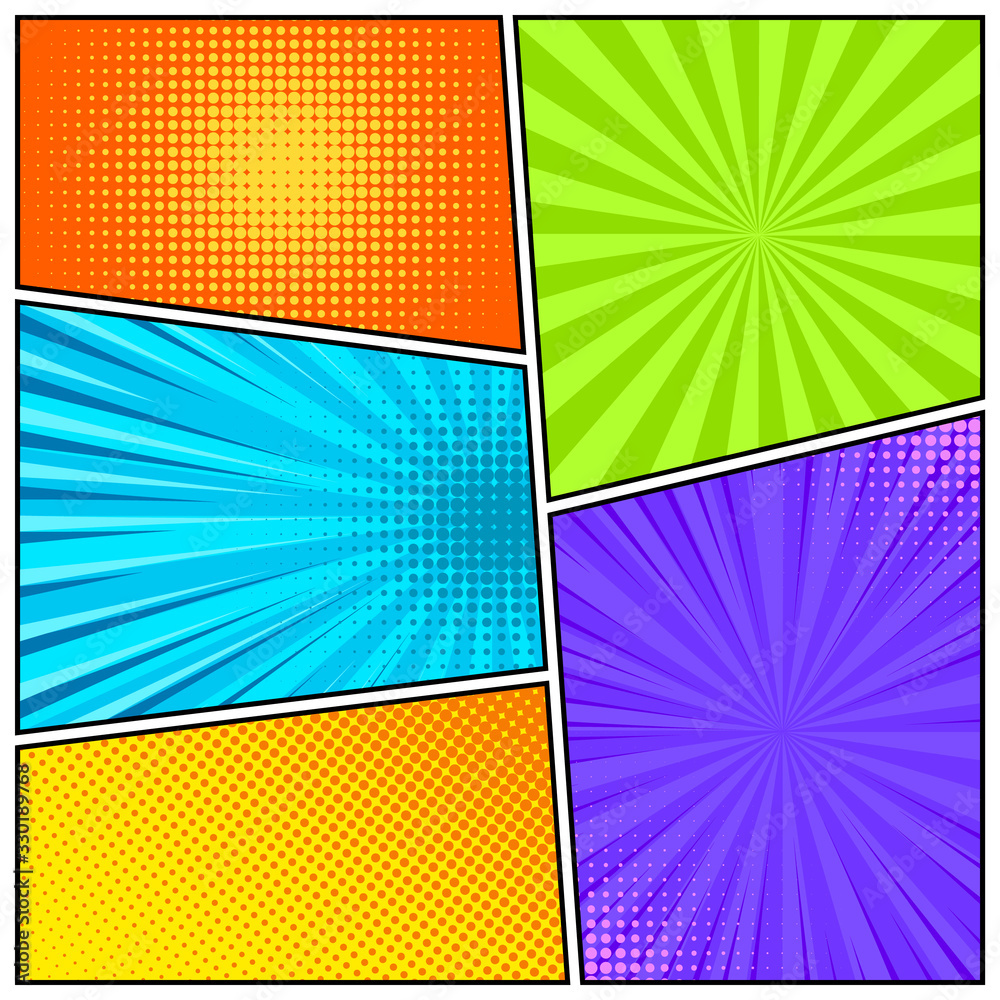 Cartoon comic backgrounds set. Comics book colorful poster with ...