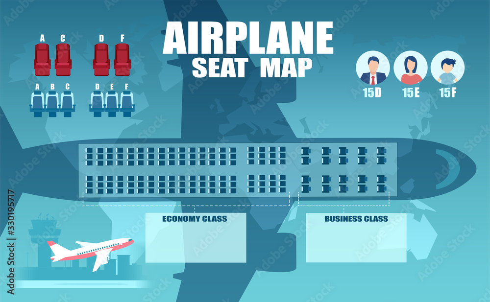 Vector of an airplane seat chart, plan of passenger seats Stock Vector ...