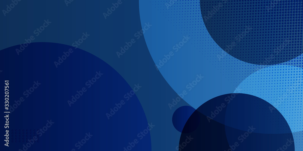 Abstract geometric blue and dark navy color background with circle ...