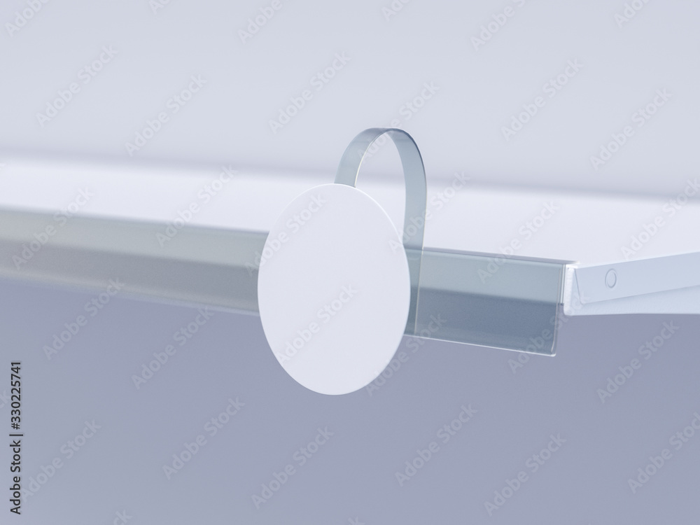 3D image close up view of grocery retail wobbler in focus on the shelf ...